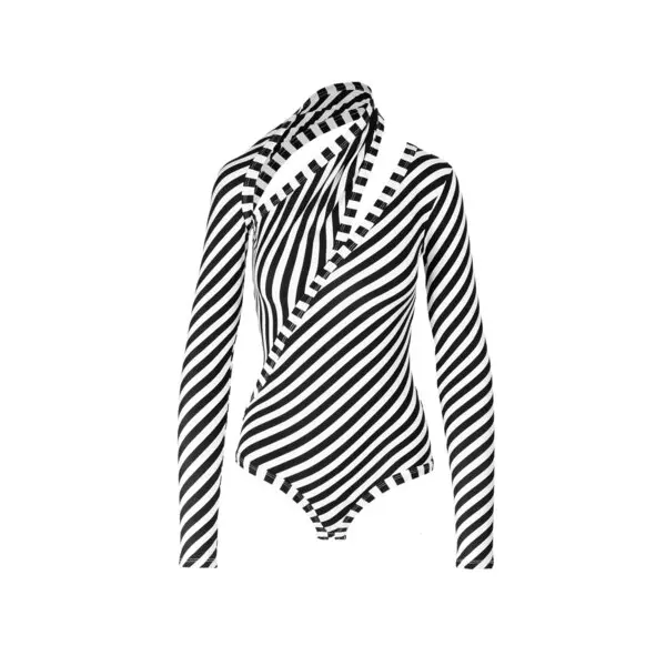 IOANA CIOLACU Asymmetric Striped Bodysuit - Blue/white