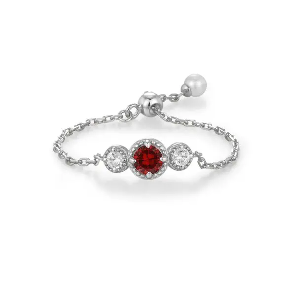 AZURA JEWELRY NEW YORK Birthstone Chain Ring White Gold Vermeil January Mozambique Red Garnet - Silver