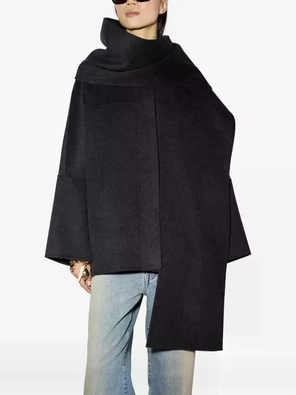 Liviana Conti Scarf-detail Concealed-fastening Coat - Grey