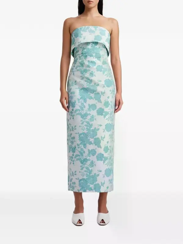 Anna Quan Gretel Floral-jacquard Strapless Midi Dress