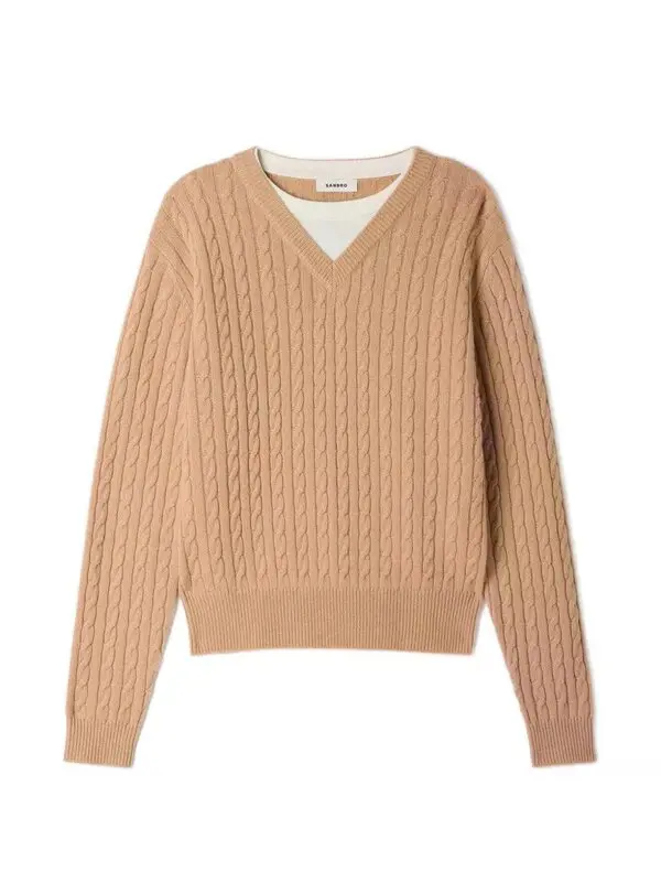 Sandro Cable-knit V-neck Sweater - Brown