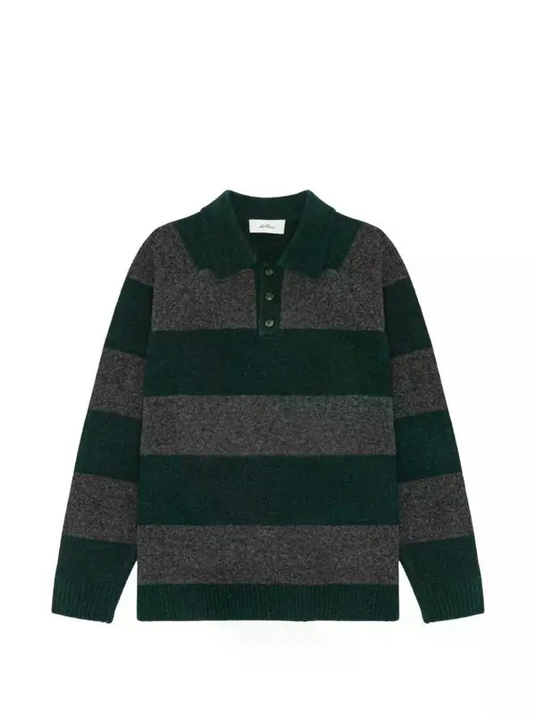 LES DEUX Striped Knitted Polo Sweater