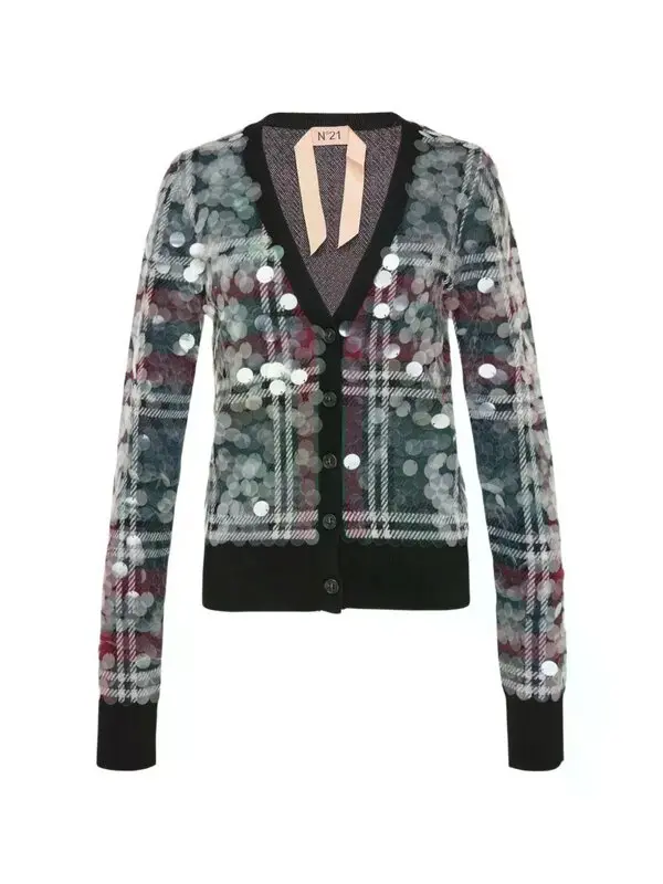N°21 Plaid Sequin-embellished Wool Cardigan