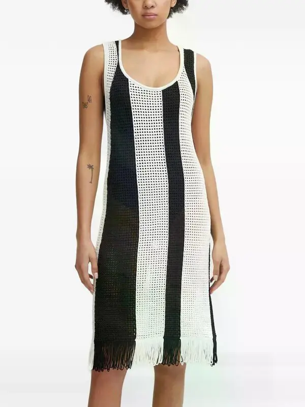 Sisley Striped Fringed Midi Dress - Black