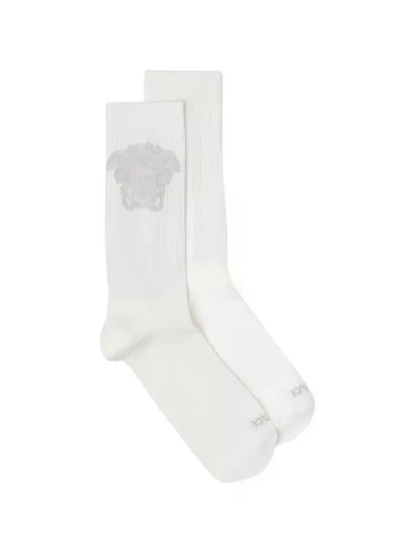 Versace Jacquard Cotton Ribbed Crew Socks - White