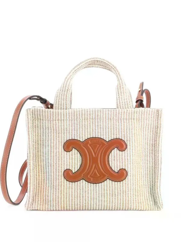 Celine Cabas Thais Triomphe Striped Canvas Small Tote Bag