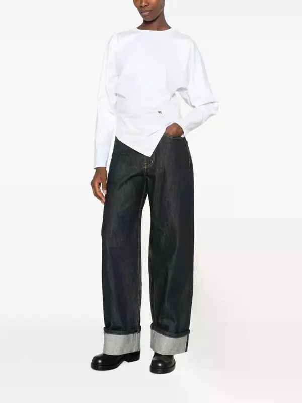 GANNI Crew Neck Long-sleeve Top - White