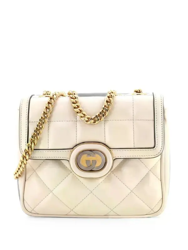 Gucci Deco Chain Flap Bag Mixed Matelasse Leather Mini Shoulder Bag - White
