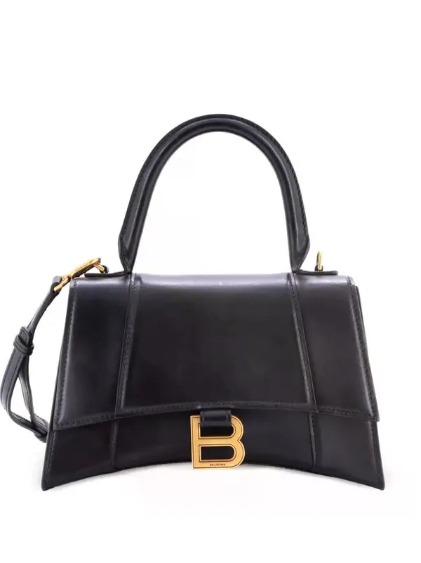 Balenciaga Hourglass Top Handle Bag Leather Satchel - Black