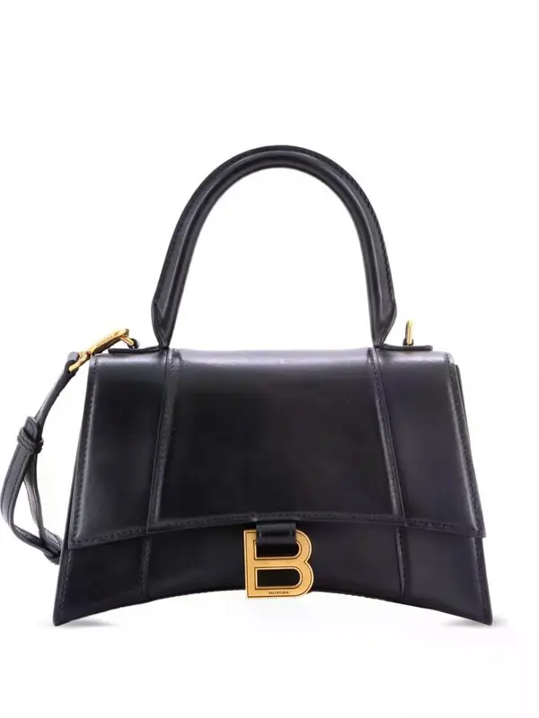 Balenciaga Hourglass Top Handle Bag Leather Satchel - Black