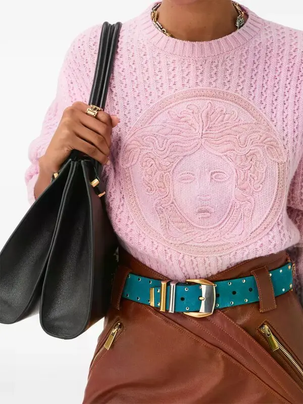 Versace Embroidered Wool And Cashmere Knit Sweater