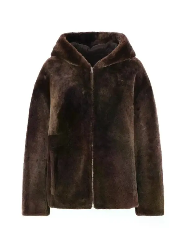 YVES SALOMON Hooded Shearling Jacket - Brown
