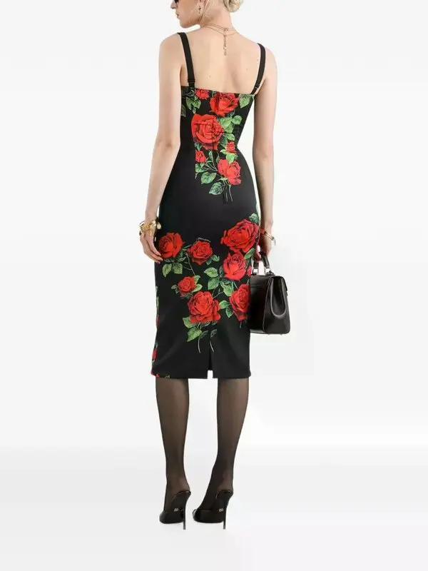 Dolce & Gabbana Rose-print Satin Midi Dress