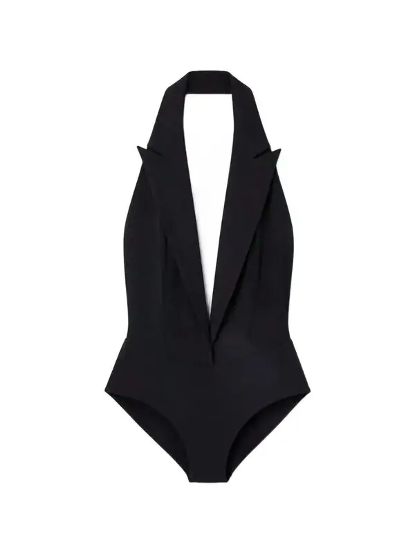 AMAZUIN Halterneck Peak-lapel Bodysuit