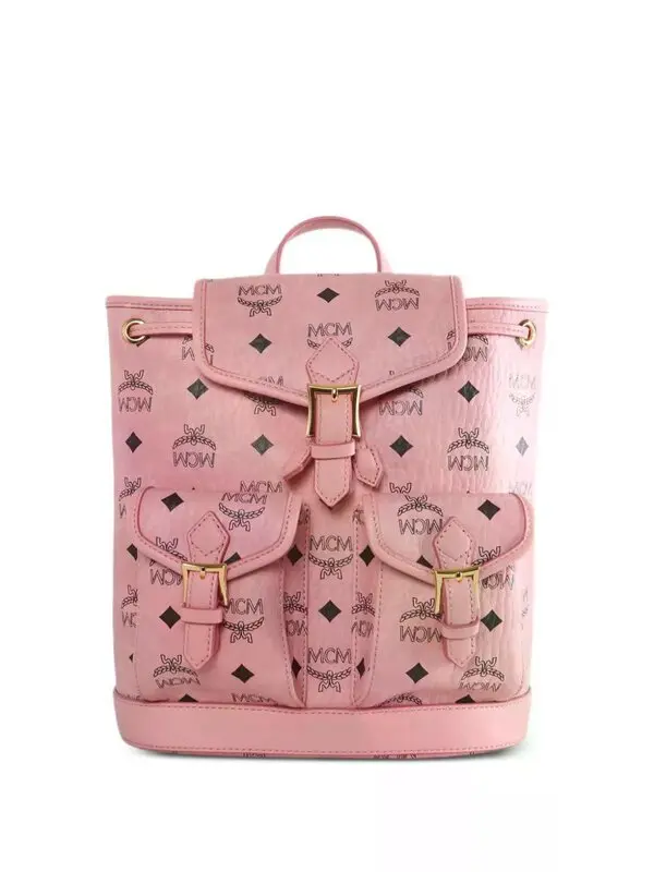Mcm Aren Logo-print Buckle-fastening Backpack - Pink
