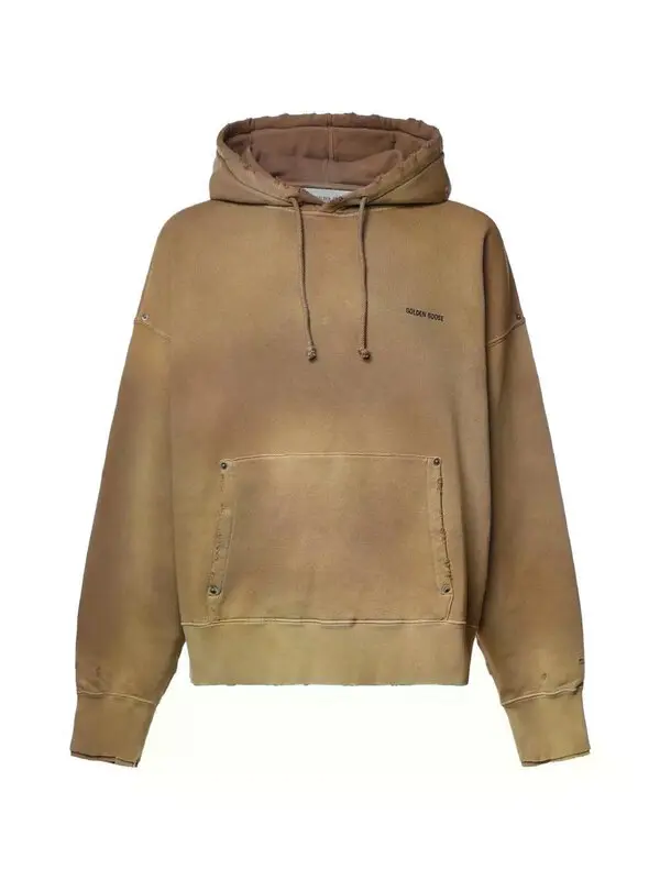 GOLDEN GOOSE Logo-print Distressed Hoodie - Brown