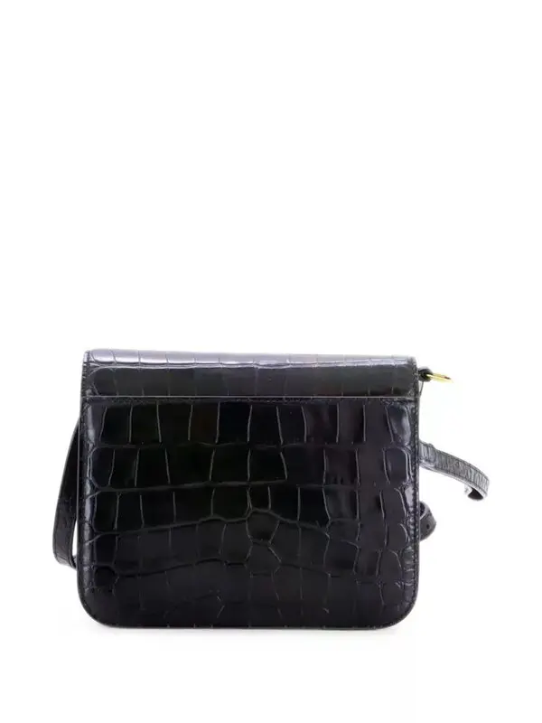 Balenciaga B. Dot Flap Bag Crocodile Embossed Leather Small Crossbody Bag - Black