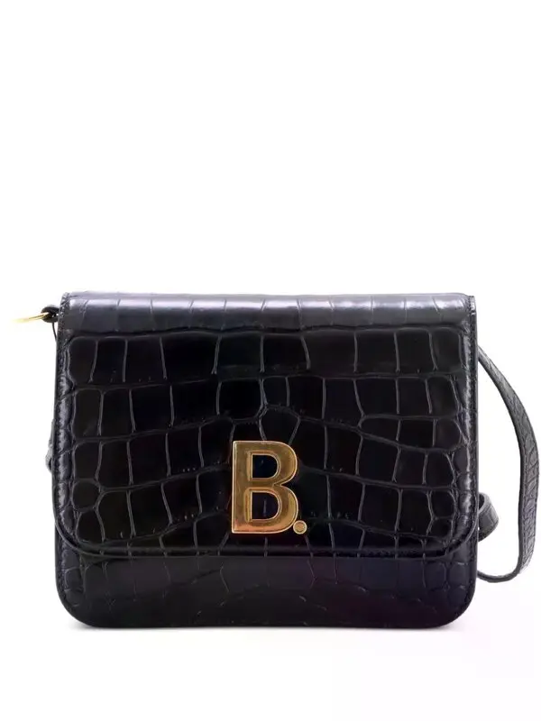 Balenciaga B. Dot Flap Bag Crocodile Embossed Leather Small Crossbody Bag - Black