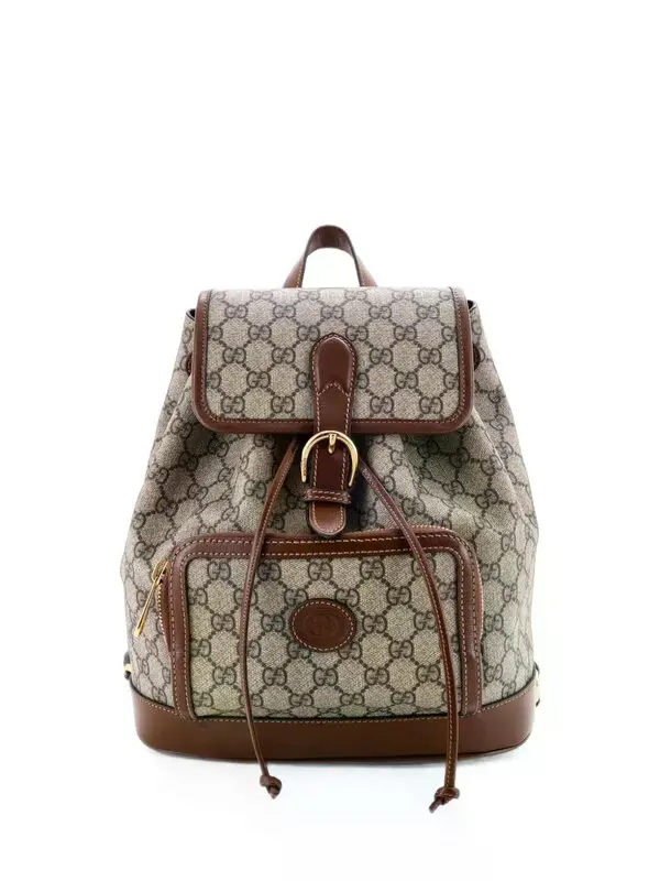 Gucci Interlocking G Patch Drawstring Flap Gg Coated Canvas Backpack