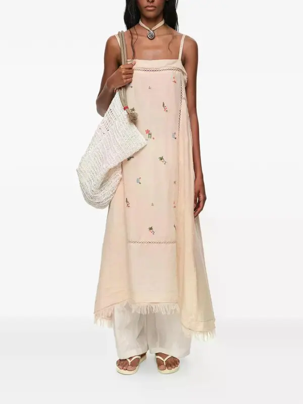 Bimba Y Lola Embroidered Linen Blend A-line Mini Dress - Neutrals