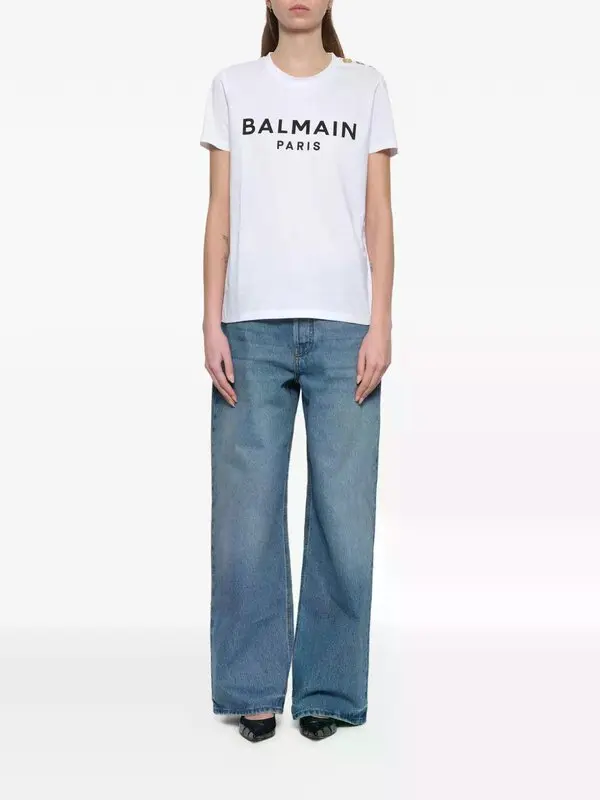 Balmain Logo-print T-shirt With Embossed Buttons