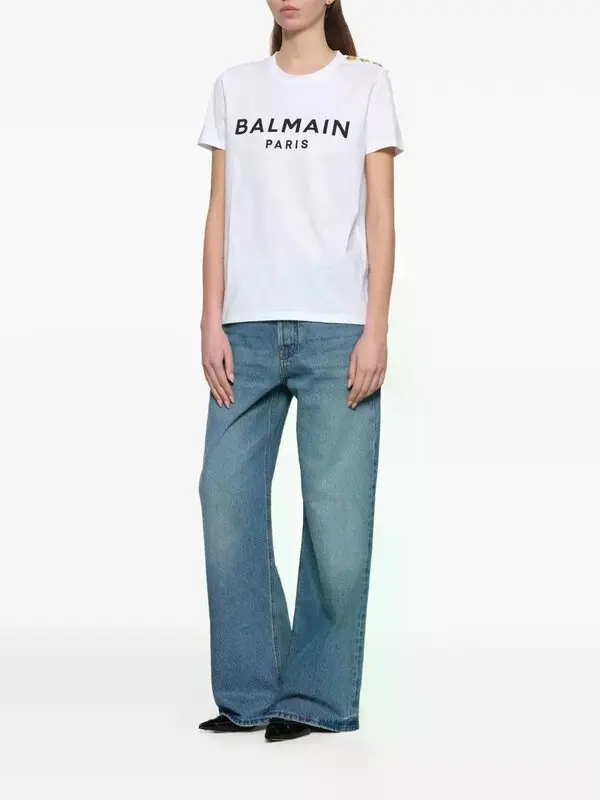 Balmain Logo-print T-shirt With Embossed Buttons