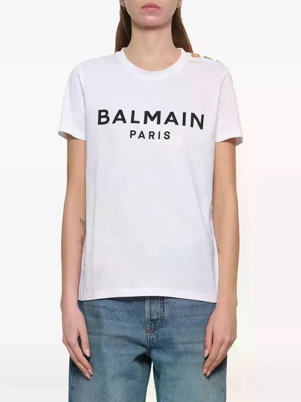 Balmain Logo-print T-shirt With Embossed Buttons