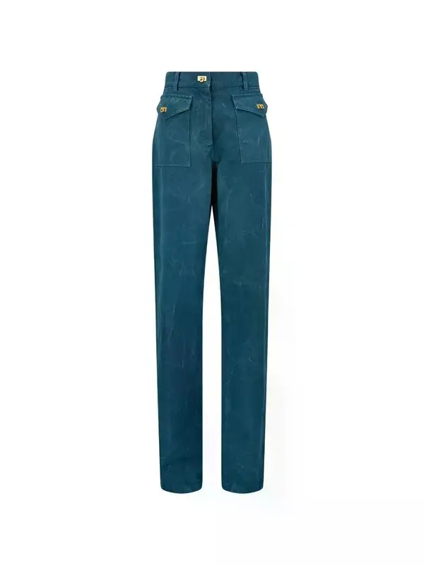 FERRAGAMO Washed Cotton Gabardine Trousers - Blue