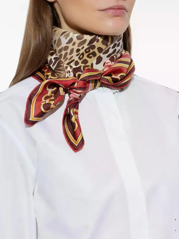 FERRAGAMO Feline Print Silk Foulard - Red