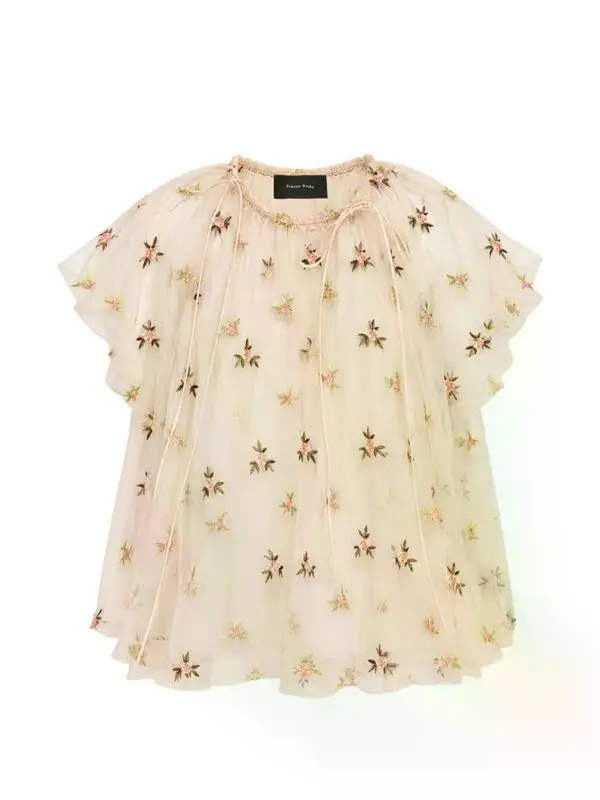 Simone Rocha Rosebud-embroidered Gathered Blouse - Neutrals