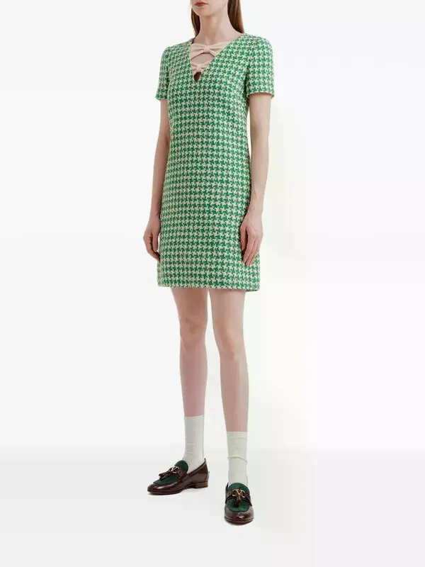 Valentino Garavani Short Houndstooth Tweed Dress - Green