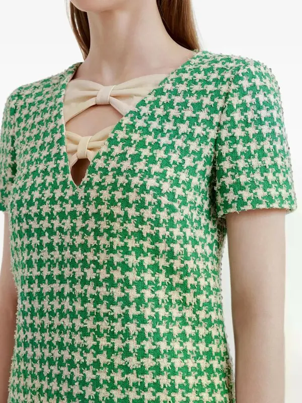 Valentino Garavani Short Houndstooth Tweed Dress - Green
