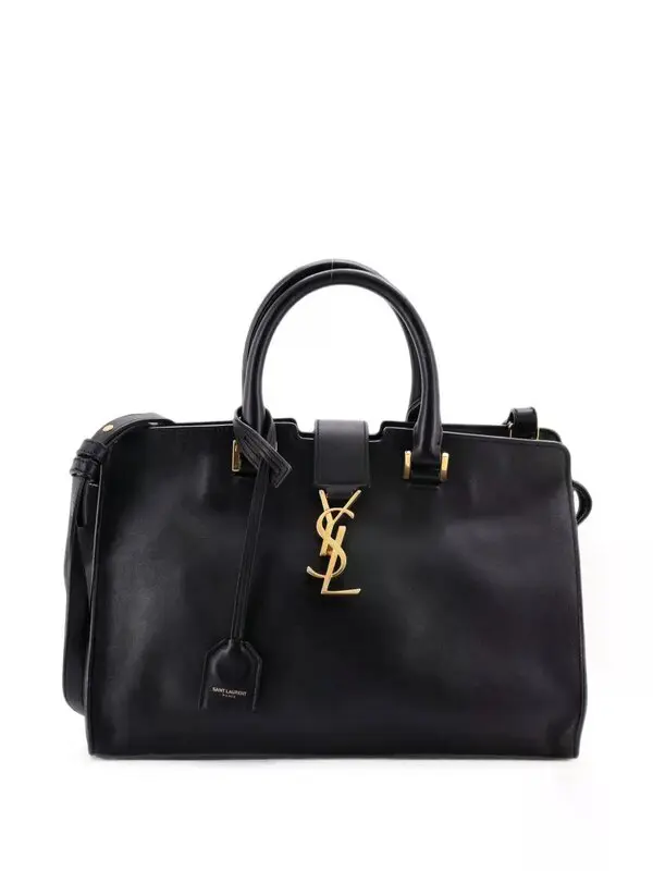 Saint Laurent Monogram Cabas Leather Satchel - Black