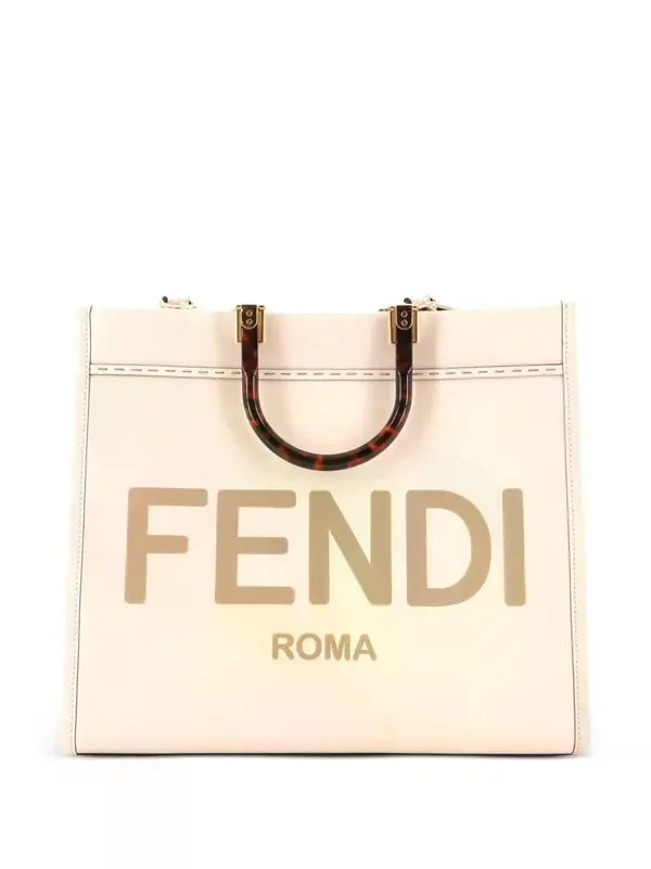 Fendi Sunshine Shopper Leather Medium Tote Bag - Neutrals