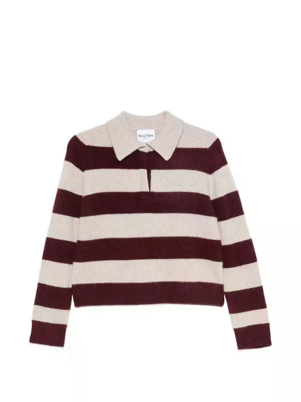 KUJTEN Royce Stripe Polo-collar Sweater - Neutrals