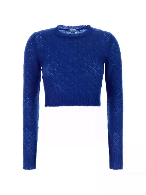 JIL SANDER Pointelle-knit Cropped Sweater - Blue