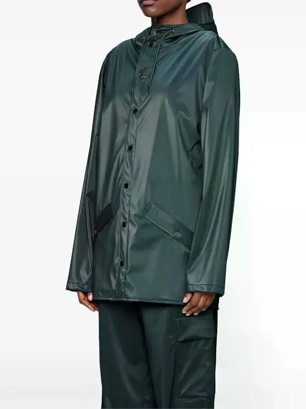 Rains Hooded Press-stud Jacket - Green