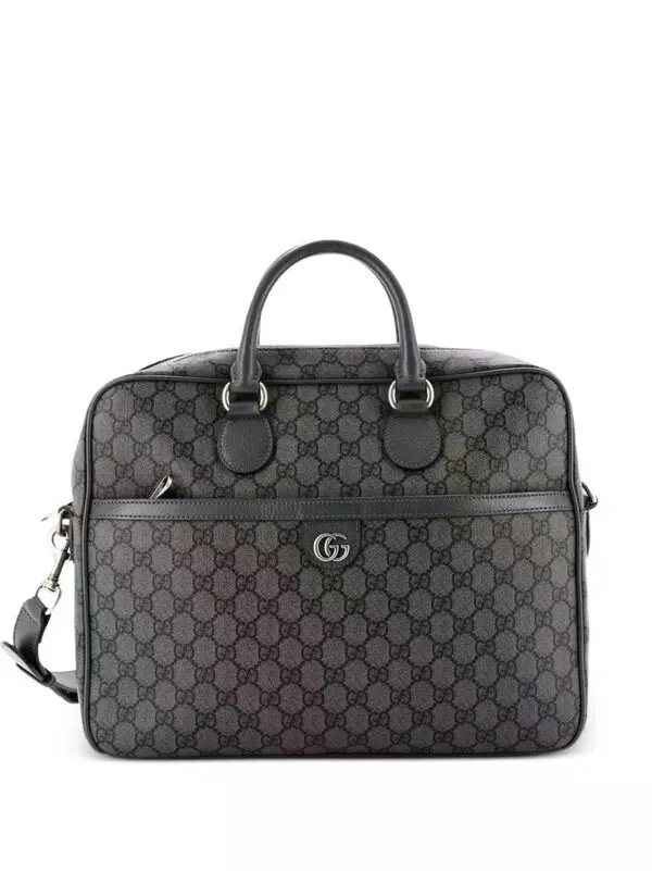 Gucci Ophidia Zip Around Pocket Briefcase Gg Coated Canvas Medium Business Bag - Grey
