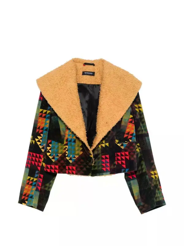 KIKO KOSTADINOV Abstract-check Teddy-collar Jacket - Black