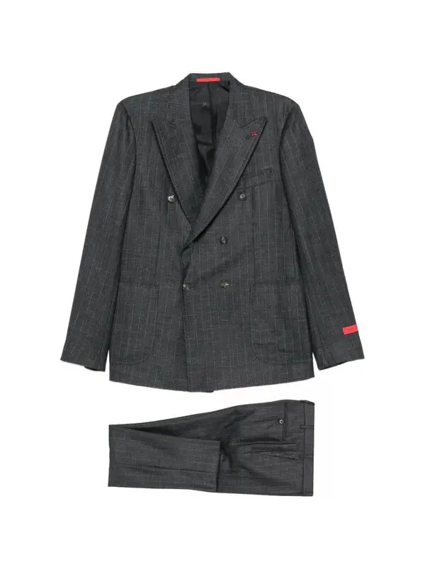 Isaia Pinstriped Double-breasted Suit - Grey