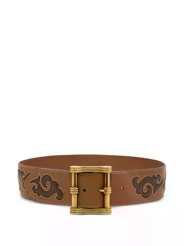 Etro Leather Belt With Texan Embroidery - Brown
