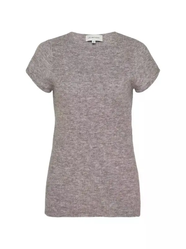 LEE MATHEWS Thea Ribbed-knit Short-sleeve Top