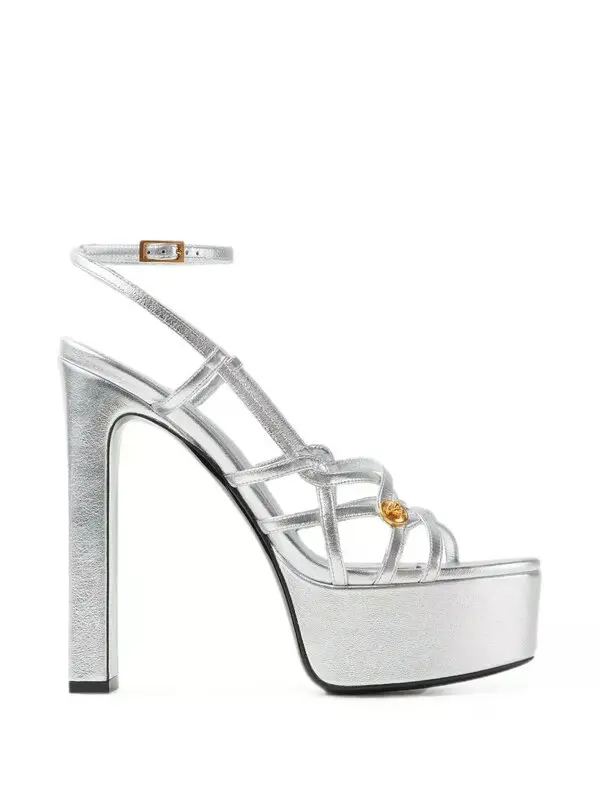 Versace Valentina Metallic Platform Sandals 140 Mm - Silver