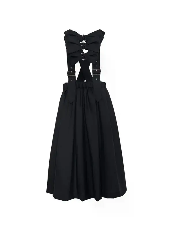 Noir Kei Ninomiya Bow-detail Cross-back Midi Dress - Black