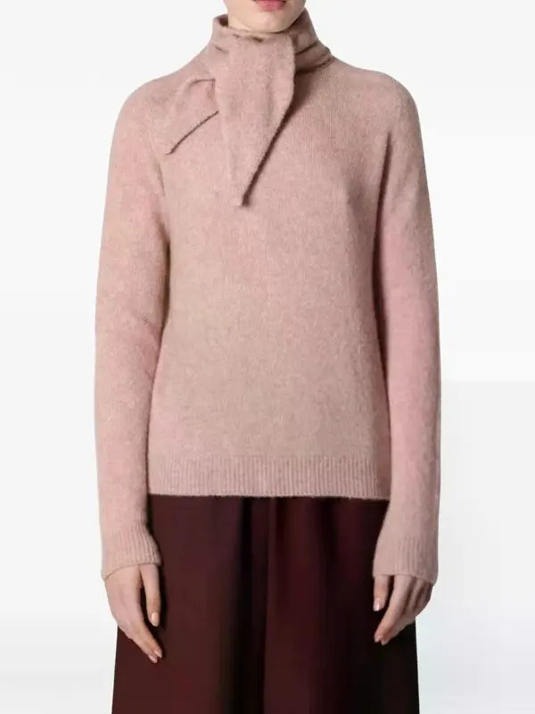 ROBERTO COLLINA Integrated-scarf Fine-knit Sweater - Pink