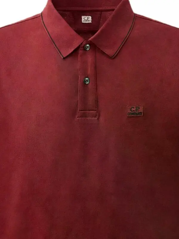 C.P. COMPANY Stretch Piquet Short-sleeve Striped-collar Polo - Red