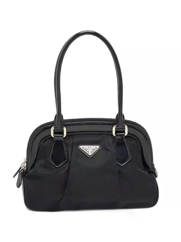Prada Triangle Logo Dome Satchel Tote Bag - Black