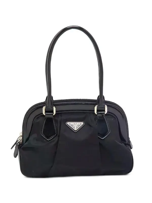 Prada Triangle Logo Dome Satchel Tote Bag - Black