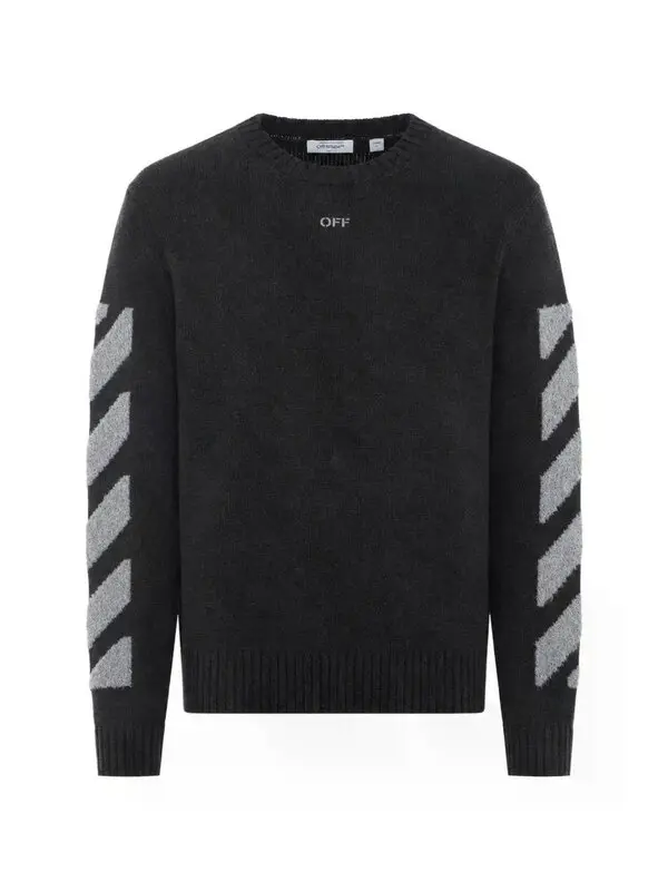 Off-White Diagonals Fuzzy Knit Crew Neck