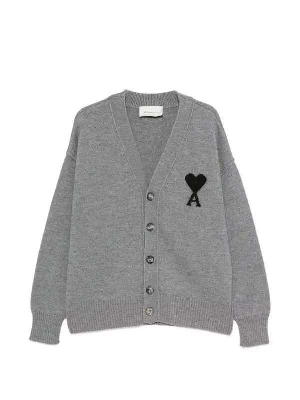 AMI Paris De Coeur Buttoned Cardigan - Grey